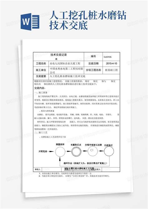 人工挖孔桩水磨钻技术交底word模板下载编号qxwoexny熊猫办公
