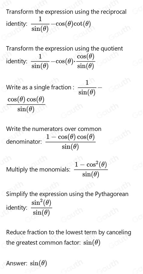 Solved csc θ cos θ cot θ algebra