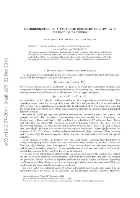 Pdf Homogenization Of A Parabolic Dirichlet Problem By A Method Of