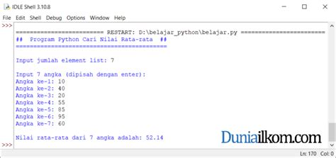 latihan program python mencari nilai rata rata list array