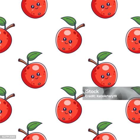 귀여운 카와이 레드 애플 이음새가 없는 패턴 낙서 스타일 벡터 손으로 그린 만화 애플입니다 아이 옷 패턴입니다 0명에 대한 스톡 벡터 아트 및 기타 이미지 Istock