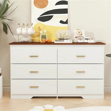 Spaco High Quality 6 Drawer Dresser White Bedroom Furniture Ideal For