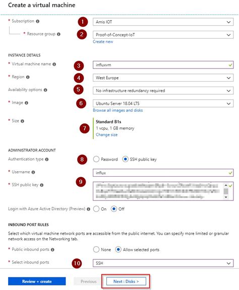 how to deploy influxdb in azure using a vm service with dedicated storage