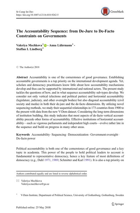 Pdf The Accountability Sequence From De Jure To De Facto Constraints