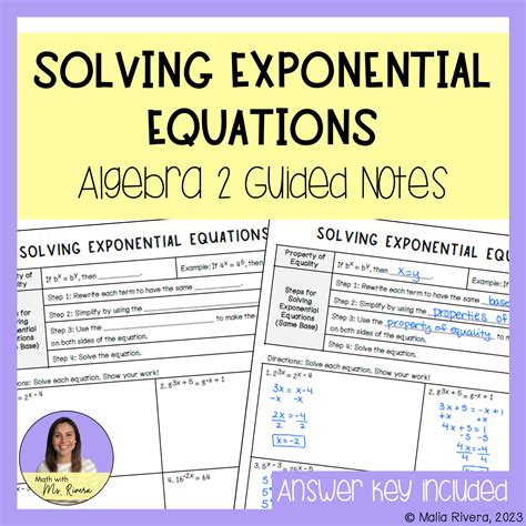 Solving Exponential Equations Guided Notes For Algebra 2 Made By Teachers