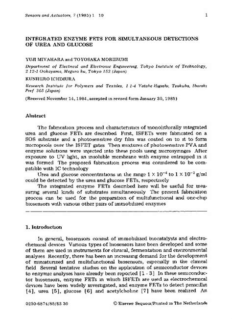 Pdf Integrated Enzyme Fets For Simultaneous Detections Of Urea And