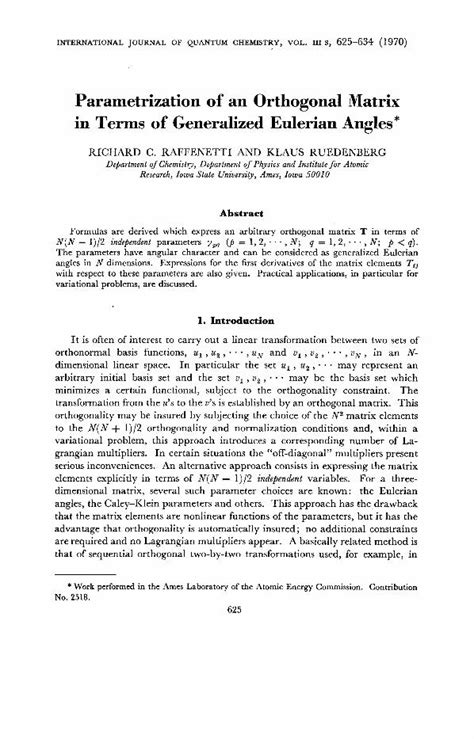 Pdf Parametrization Of An Orthogonal Matrix In Terms Of Generalized Eulerian Angles Dokumentips