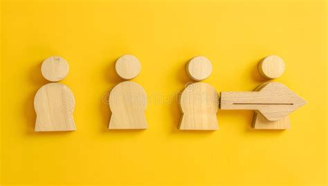 Business Process Organization And Optimization Scheme With Wooden Figures And Arrow On Yellow