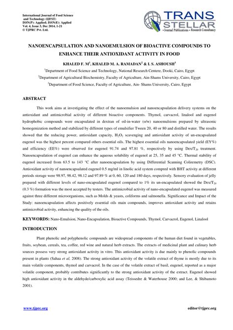 Pdf Nanoencapsulation And Nanoemulsion Of Bioactive Compounds To Enhance Their Antioxidant