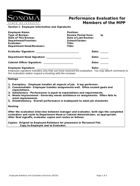 Perance Evaluation For Members Of The Mpp Section I Doc Template Pdffiller