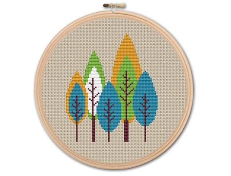 Modern Trees Counted Cross Stitch Pattern PDF Cross Stitch Etsy