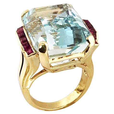 Retro Rose Gold Aquamarine And Ruby Ring 1940s For Sale At 1stdibs