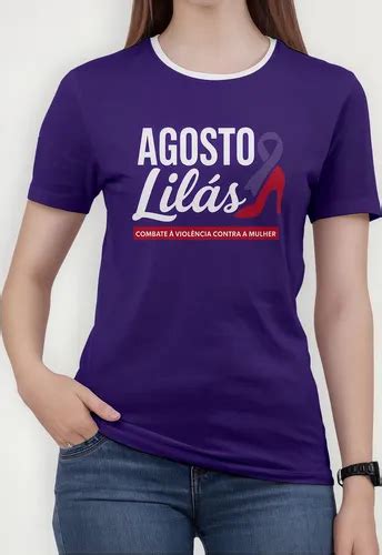 Camiseta Agosto Lilás Plus Size Feminina Blusa Mulher Est1