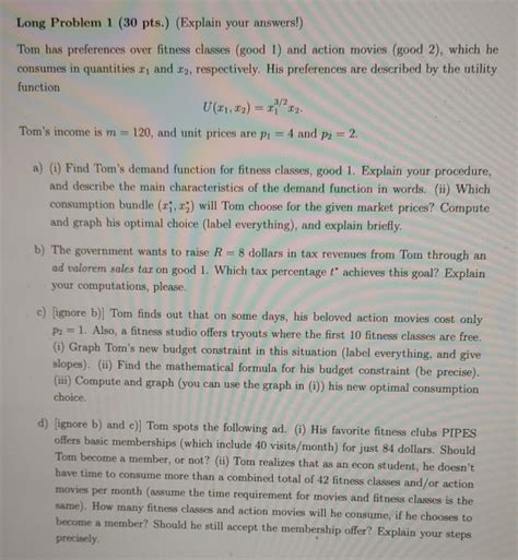 Solved Long Problem 1 30 Pts Explain Your Answers Tom Chegg Com