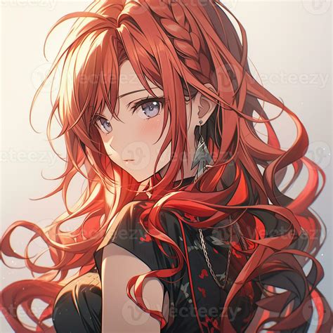 Pretty Anime Girl With Red Hair Pulled Back Created With Generative Ai