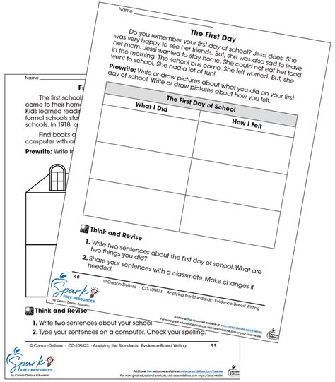 Evidence Based Writing Back To School Free Printable Carson Dellosa