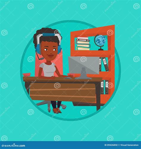 Business Woman With Headset Working At Office Stock Vector Illustration Of Ethnicity