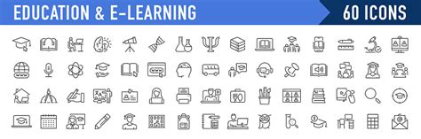 교육 및 전자 학습 웹 아이콘은 라인 스타일입니다 학교 대학 성공 학업 교과서 원격 학습 컬렉션 벡터 일러스트 레이 션 0명에