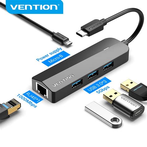 Vention Type C HUB 5 In 1 Adapter With Power Supply USB C To USB 3 0 2 0 RJ45 Network Port Micro