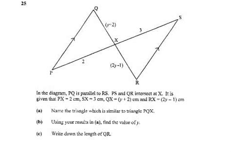 Solved In The Diagram PQ Is Parallel To RS PS And QR Intersect At X It Is Given That PX