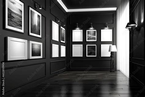 Simple White And Black Interior On The Walls Are Empty Frames Gallery Display Design