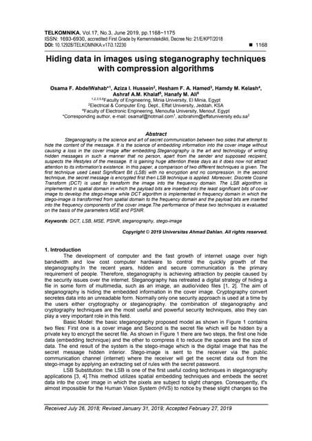 Hiding Data In Images Using Steganography Techniques With Compression Algorithms Pdf