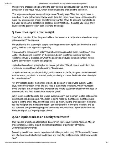 Leptin Hormone And Supplements Do They Work For Obesity And Weight Loss Pdf