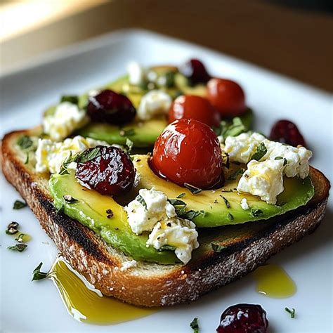 Avocado Feta Toast With Tomato Cranberries And Olive Oil