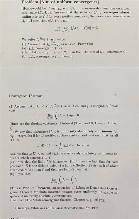 Solved Problem Almost Uniform Convergence Homework Let F Chegg