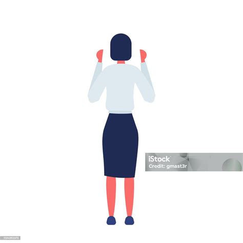 갈색 머리 사업가 후면 보기 서 있는 포즈 비즈니스 프레 젠 테이 션 개념 여자 전체 길이 플랫 여성 만화 캐릭터 고립 후면에 대한 스톡 벡터 아트 및 기타 이미지 Istock