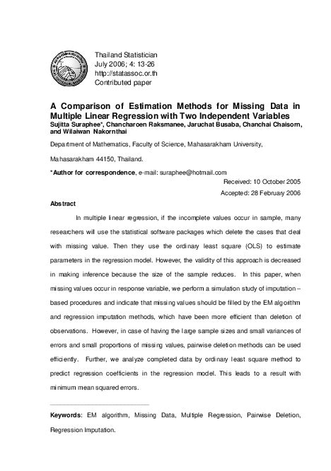 pdf contributed paper a comparison of estimation methods for missing