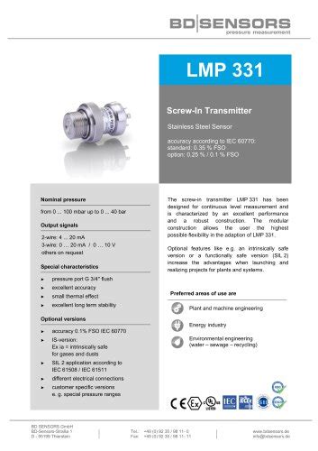 Data Sheet 17600g Bdsensors Gmbh Pdf Catalogs Technical