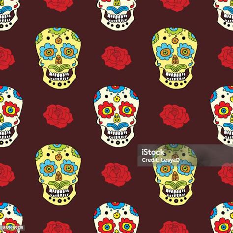 죽음의 날 완벽 한 패턴 Handdrawn 설탕 두개골과 장미 배경 벡터 일러스트 레이 션 공포 무서움에 대한 스톡 벡터 아트 및 기타 이미지 Istock