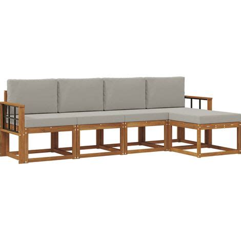 Outdoor Sofa Set 5 Pcs Natural And Light Grey Solid Acacia Wood Vidaxl