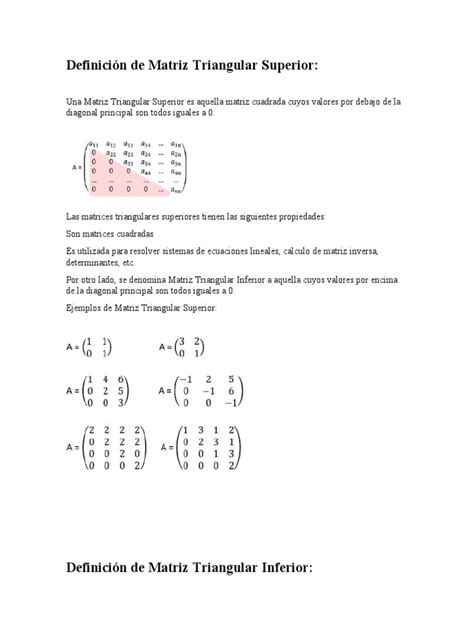 Definición De Matriz Triangular Superior Pdf Matriz Matemáticas