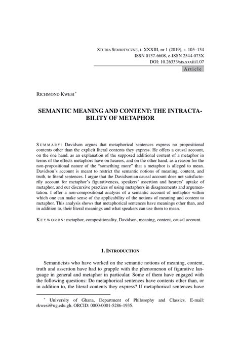 Pdf Semantic Meaning And Content The Intractability Of Metaphor