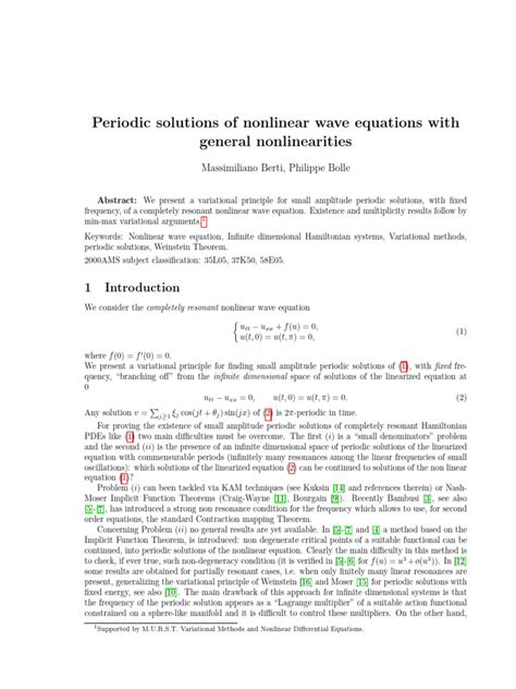 Periodic Solutions Of Nonlinear Wave Equations Pdf Equations Nonlinear System