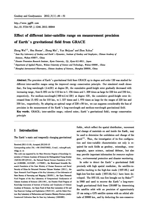 Pdf Effect Of Different Inter Satellite Range On Measurement Precision Of Earths