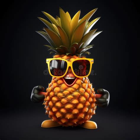 Cute Cartoon Pineapple Character Animated With A Face Stock