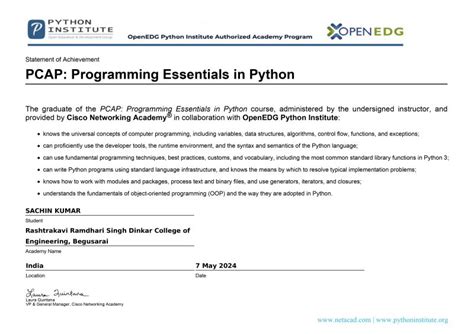 Completed Pcap Programming Essentials In Python Sachin Kumar Posted On The Topic Linkedin