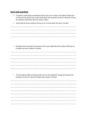 Application Of Force Exam Style Questions Igcse Pe Teaching Resources