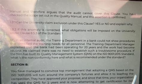 Solved Internal Audit Questions 1A During An Internal Chegg Com