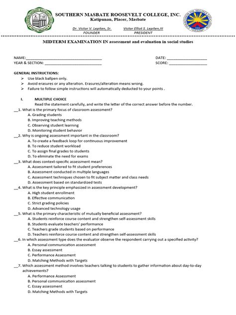 Assessment And Evaluation Midterm Exam 1 Pdf Educational Assessment Validity Statistics