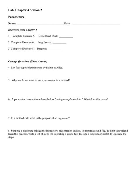 Lab Chapter 4 Section 2 Parameters