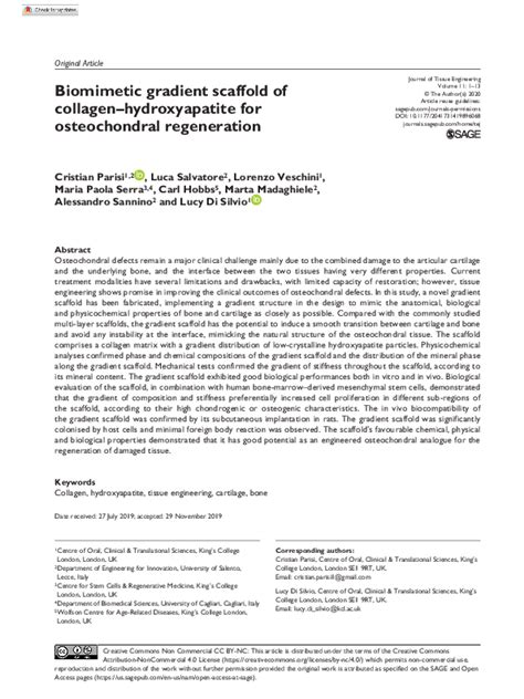 Pdf Biomimetic Gradient Scaffold Of Collagenhydroxyapatite For Osteochondral Regeneration