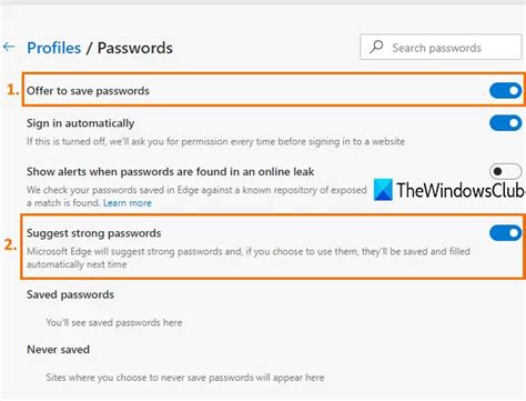 Disable Or Enable Suggested Passwords In Microsoft Edge Browser