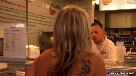 Naked Blonde Zappered In Public Bar