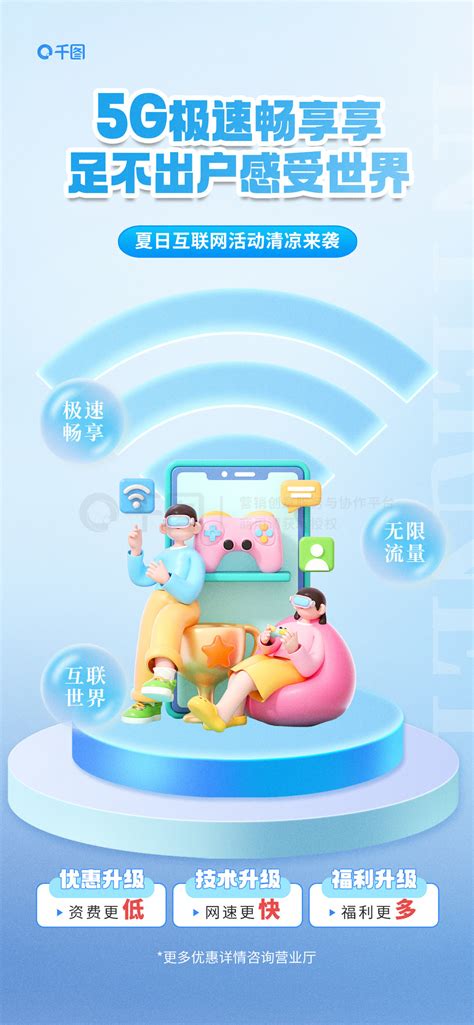 互联网促销海报 创意3d夏季宽带互联网通信行业活动海报 免费下载 促销海报配图（1242像素） 千图网