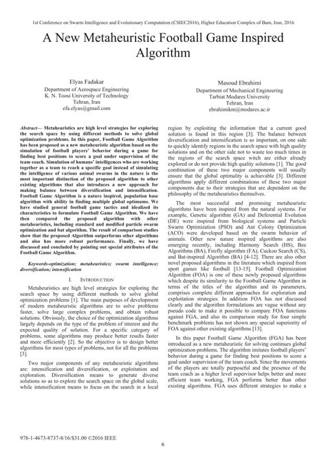 Pdf A New Metaheuristic Football Game Inspired Algorithm
