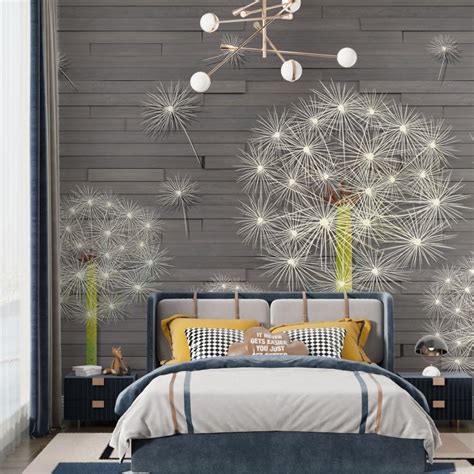 Тапет с триизмерни глухарчета в сив цвят Стилен и естествен дизайн Фото Тапети